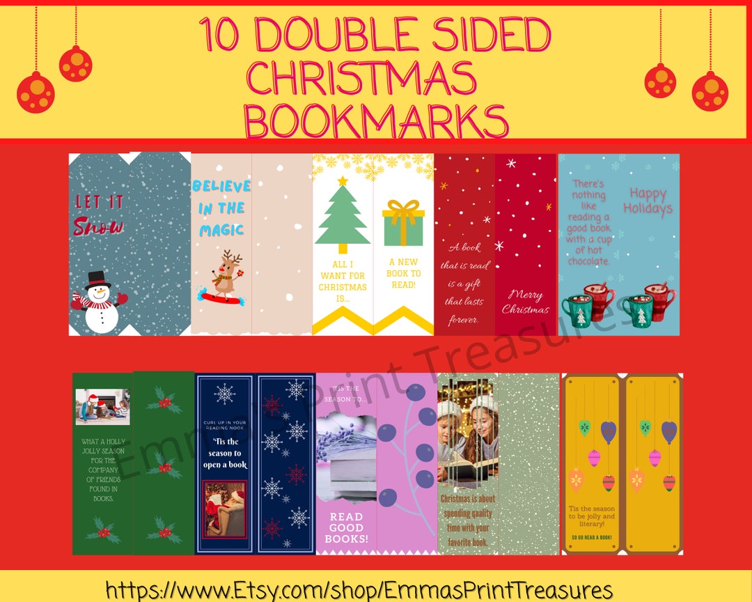 10 Double Sided Christmas Bookmarks| 2x6 In| Booklover Gift| Digital ...