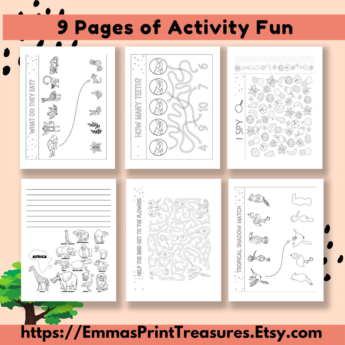 Safari Coloring & Activities 20 Fun Pages Every Page is - Etsy