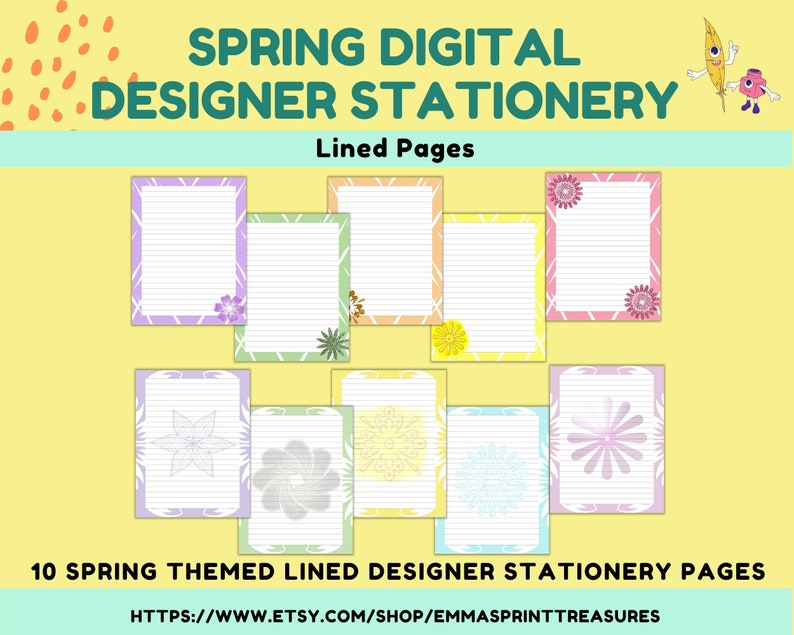 Spring Digital Designer Stationery| Digital Planner Inserts| Set of 10 ...