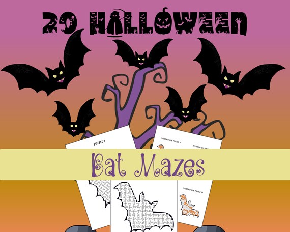 20 Halloween Bat Mazes and Solutions Relax and Enjoy Solving - Etsy