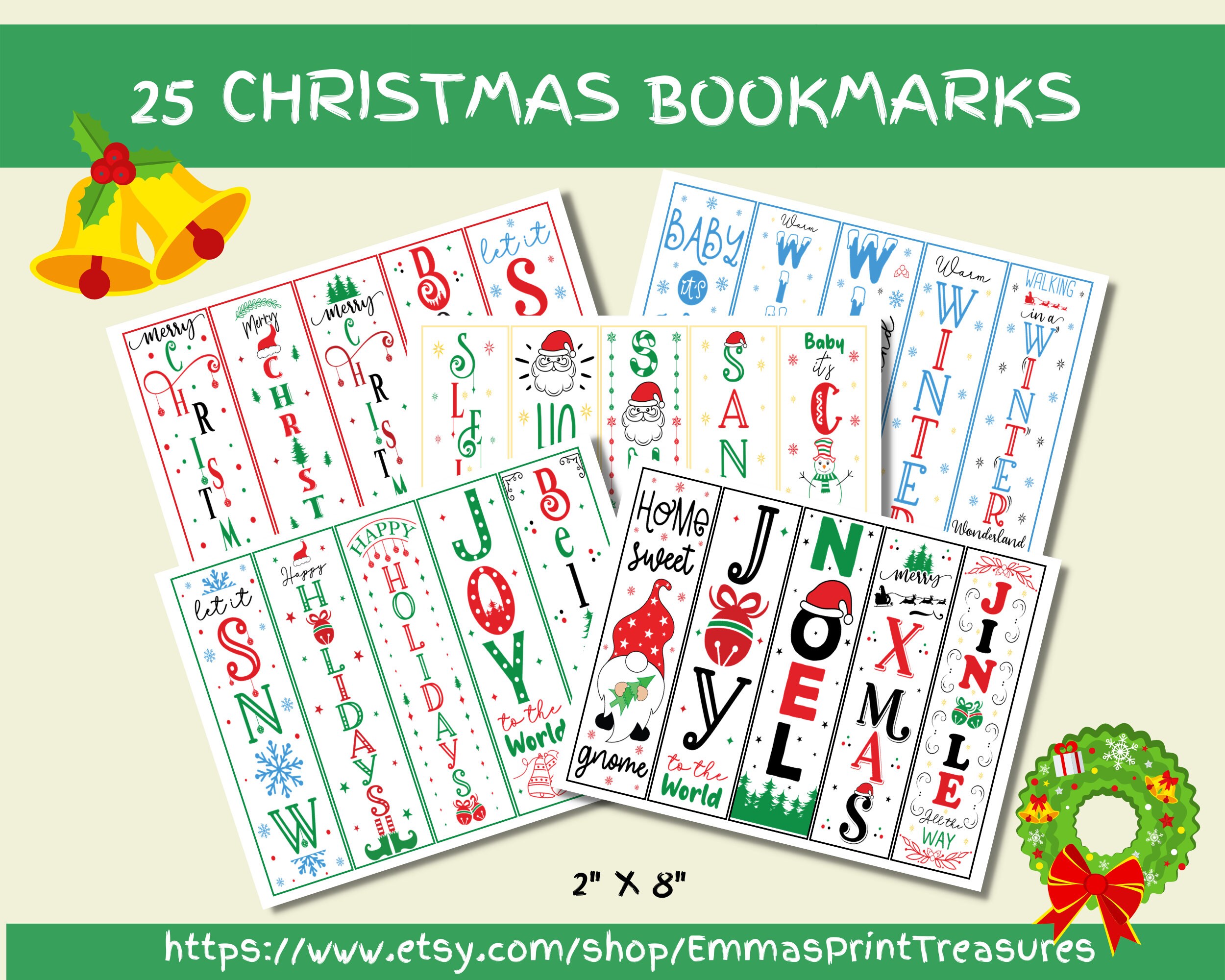 25 Christmas Bookmarks| 2x8 In| Makes a Great Stocking Stuffer for Your ...