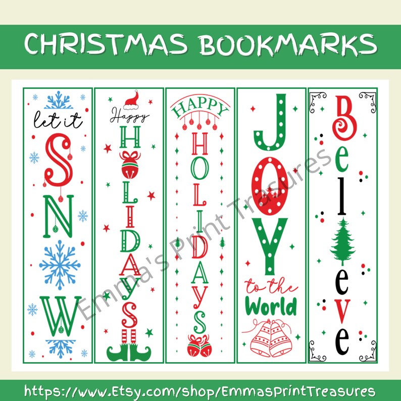 25 Christmas Bookmarks| 2x8 In| Makes a Great Stocking Stuffer for Your ...