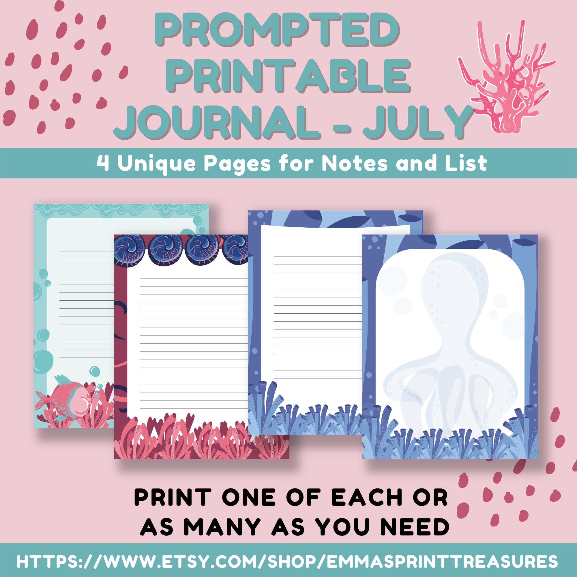 My July Journal 31 Unique Prompts Monthly Overview Themed Lined Journal ...