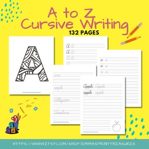 A to Z Cursive Writing Pack| 1 Cap Page, 1 Lower Page, 2 Word Page, 1 ...