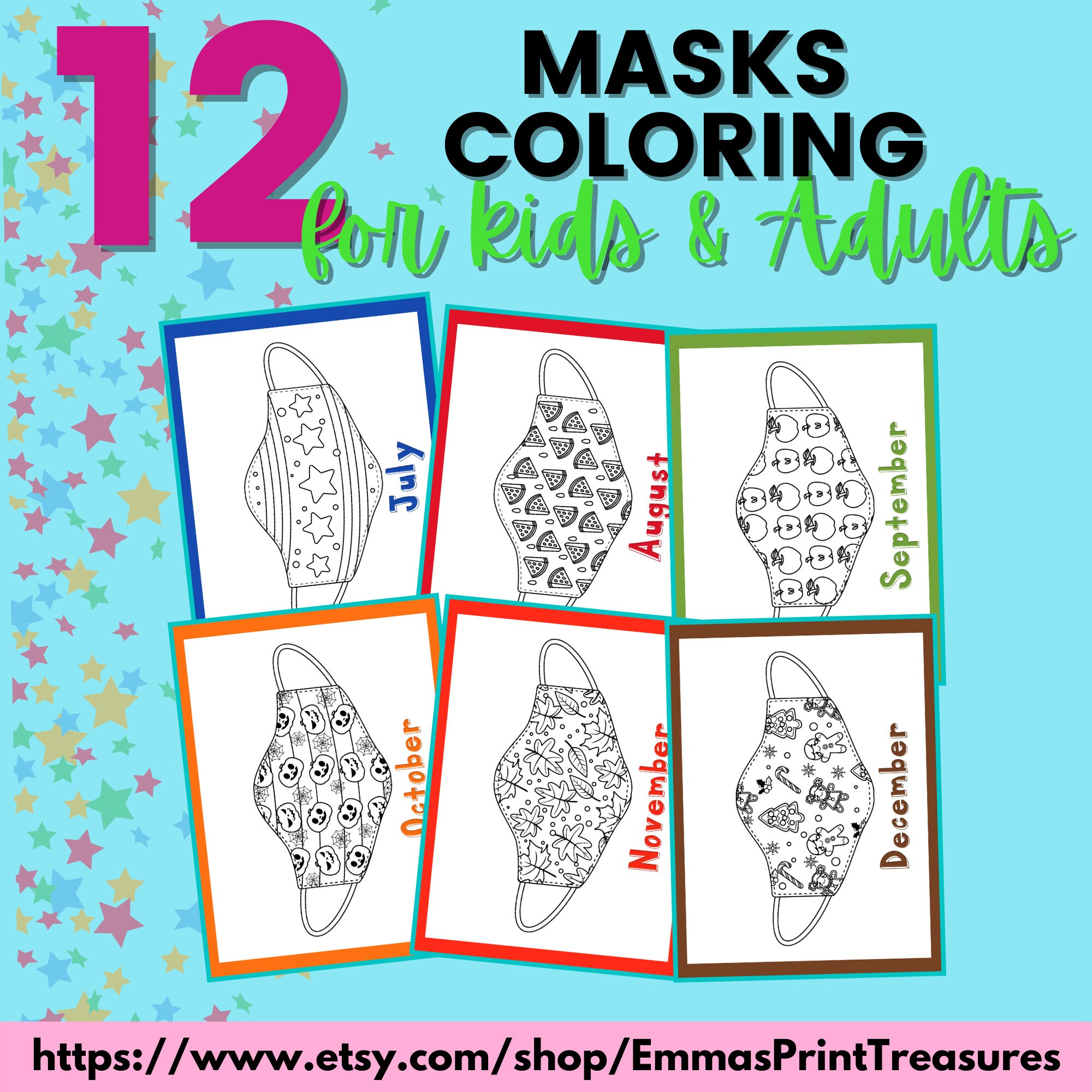 A Year of Masks Coloring Pages for Kids & Adults New Mask for - Etsy