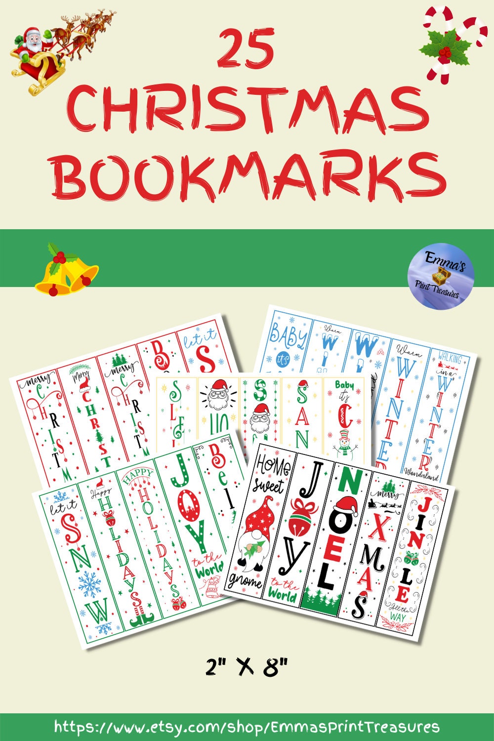 25 Christmas Bookmarks| 2x8 In| Makes a Great Stocking Stuffer for Your ...