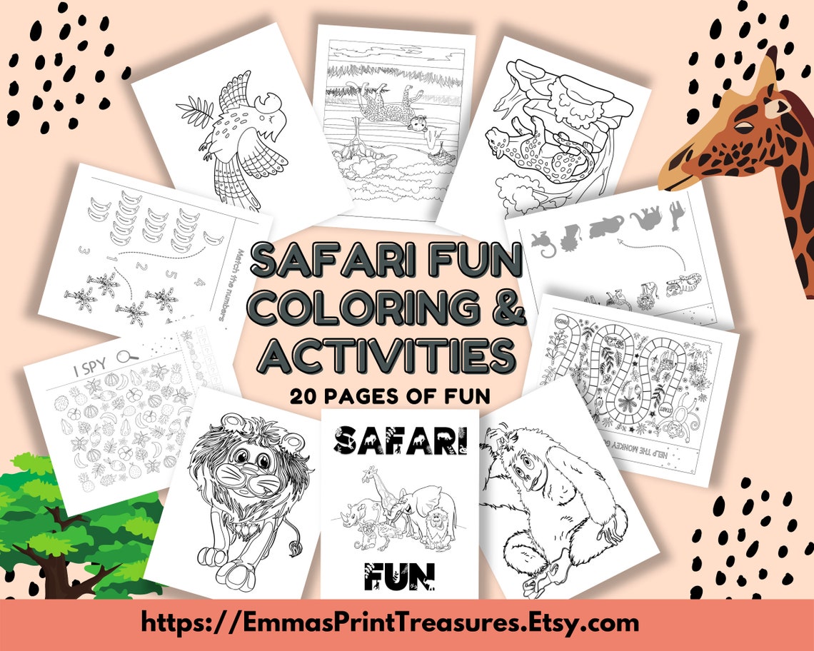 Safari Coloring & Activities 20 Fun Pages Every Page is - Etsy