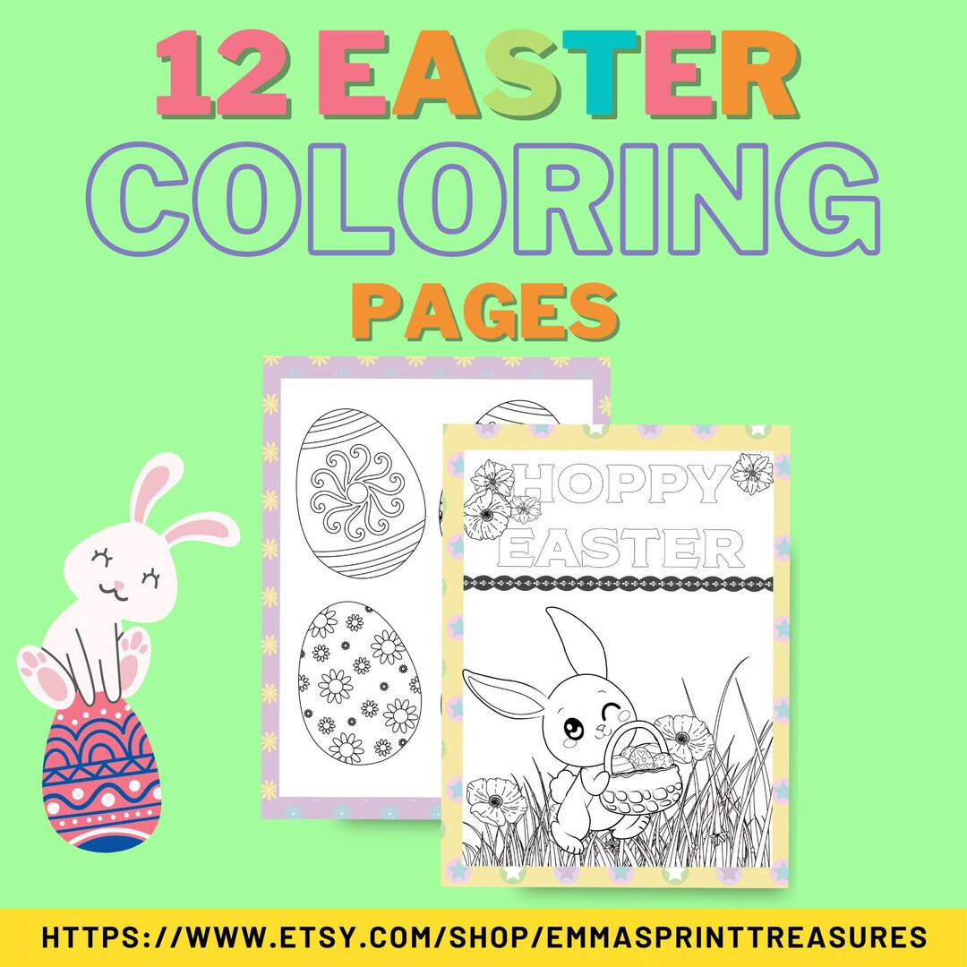 12 Easter Coloring Pages| Printable Activity| Kids and Adults| Bunnies ...