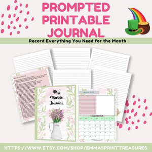 My March Journal| 31 Unique Prompts| Monthly Overview| Themed Lined ...