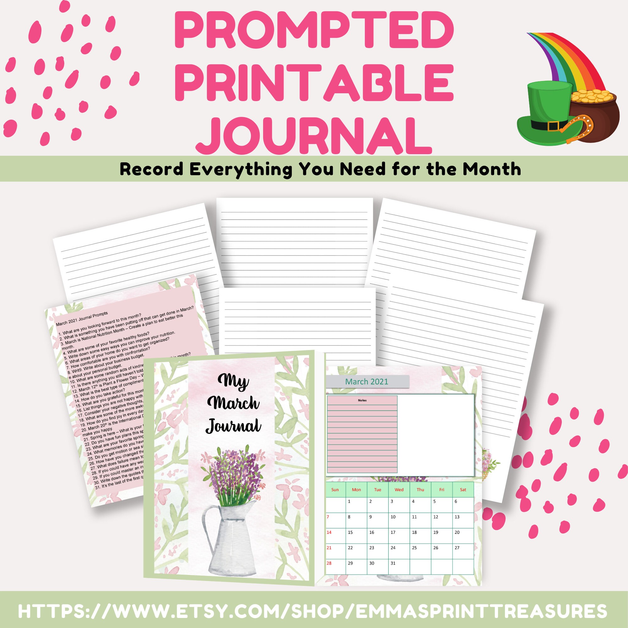 My March Journal 31 Unique Prompts Monthly Overview Themed - Etsy