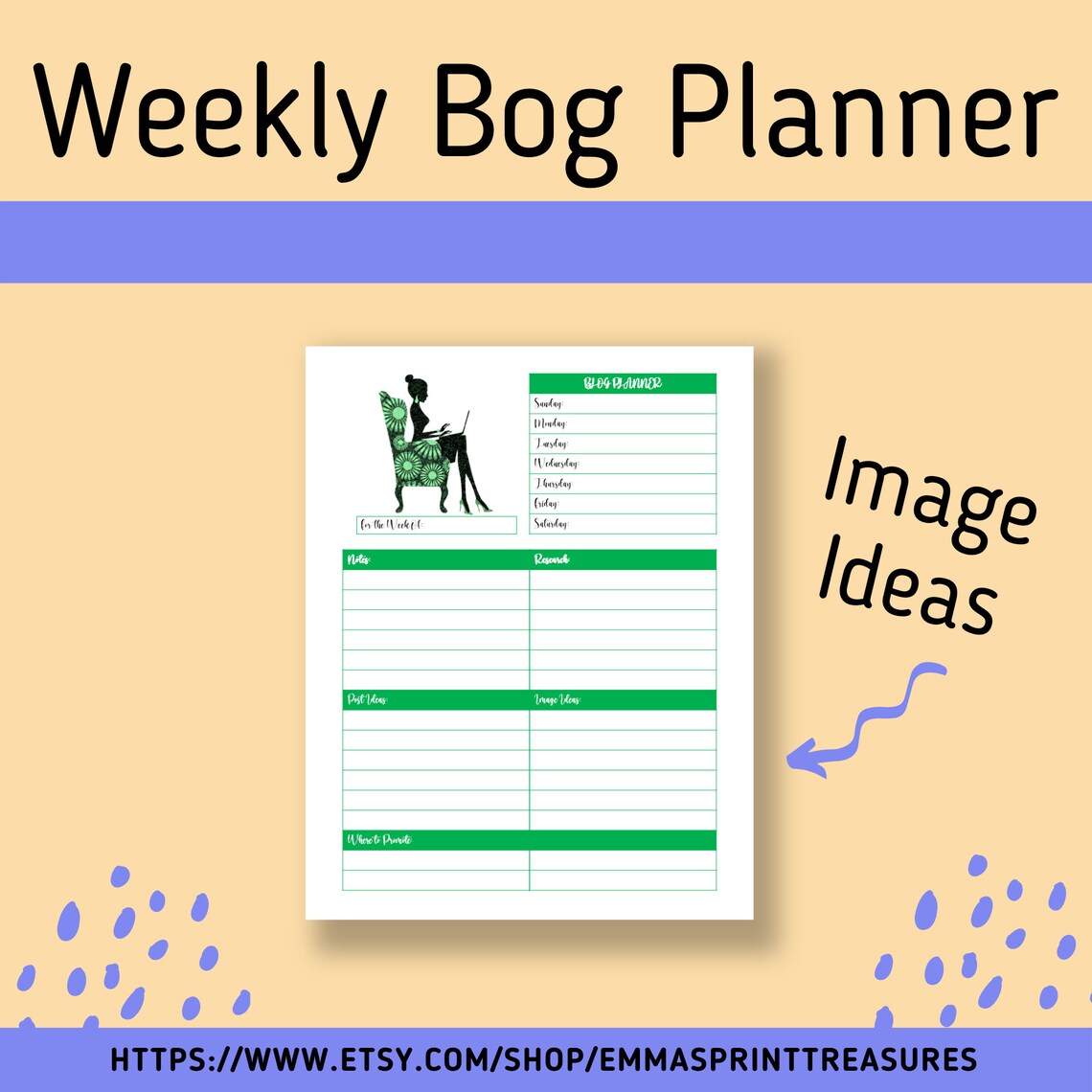 Printable Weekly Blog Planner Pages 5 Colors One for Each Week Blog ...