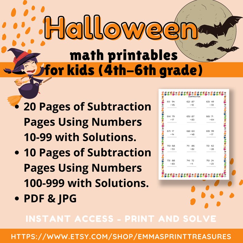 Halloween Math Printables for Kids| 4th to 6th Grade| Addition ...
