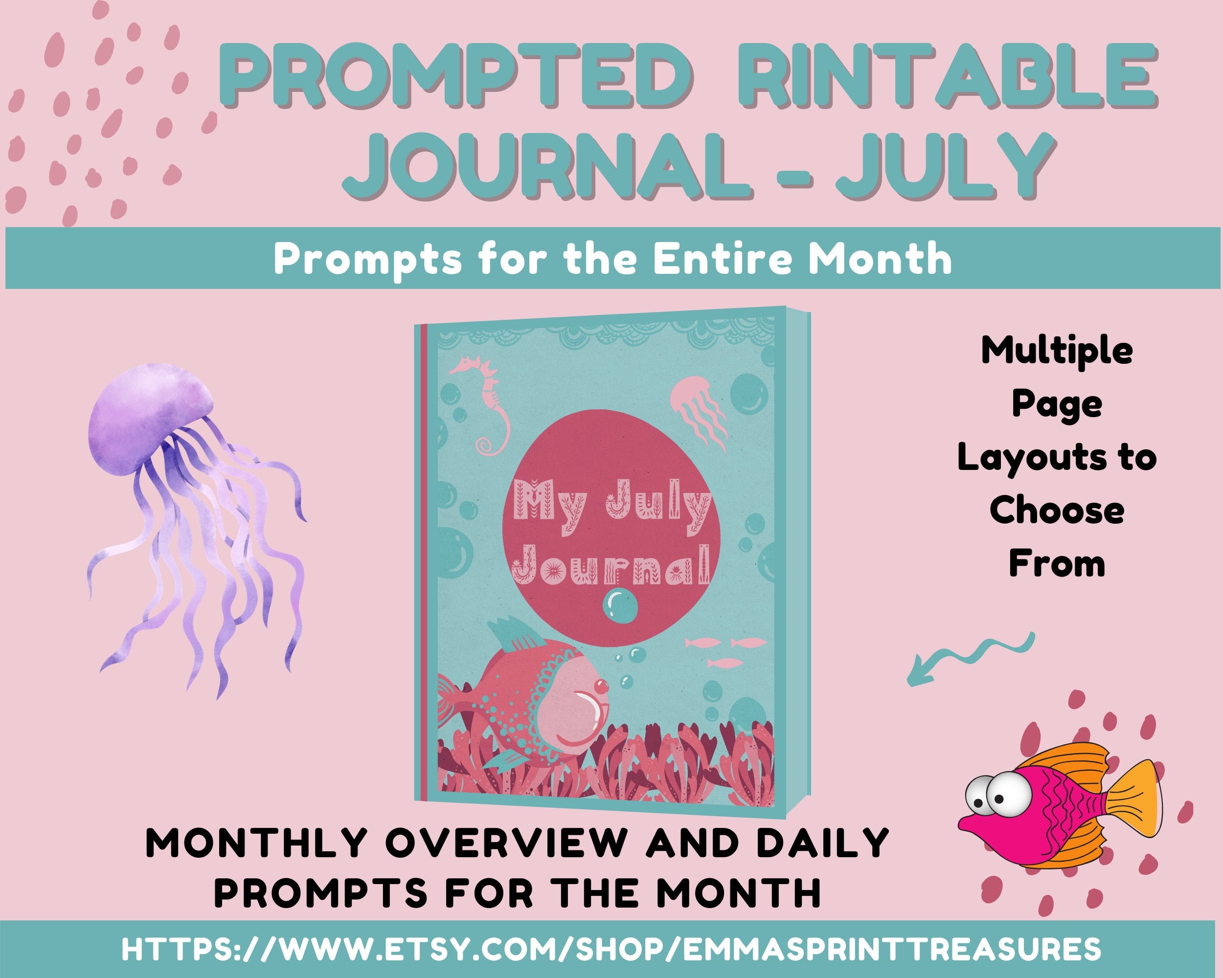 My July Journal 31 Unique Prompts Monthly Overview Themed Lined Journal ...