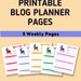Printable Weekly Blog Planner Pages 5 Colors One for Each Week Blog ...