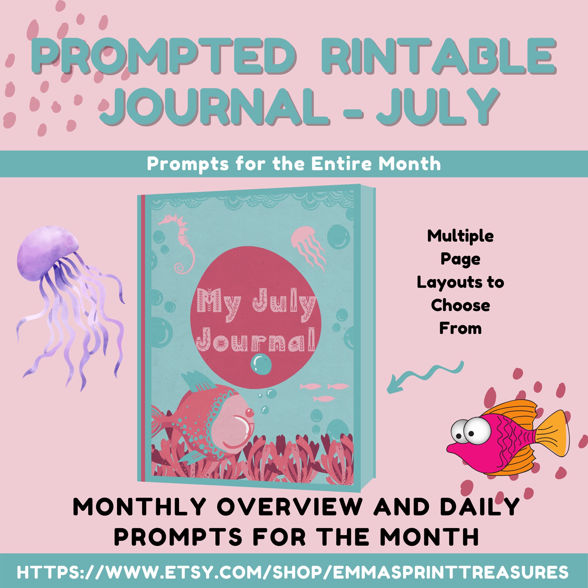 My July Journal 31 Unique Prompts Monthly Overview Themed - Etsy