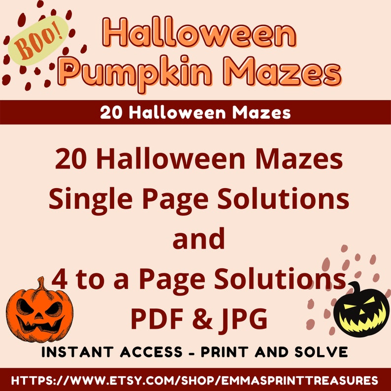 20 Halloween Pumpkin Mazes and Solutions Relax and Enjoy Solving These ...