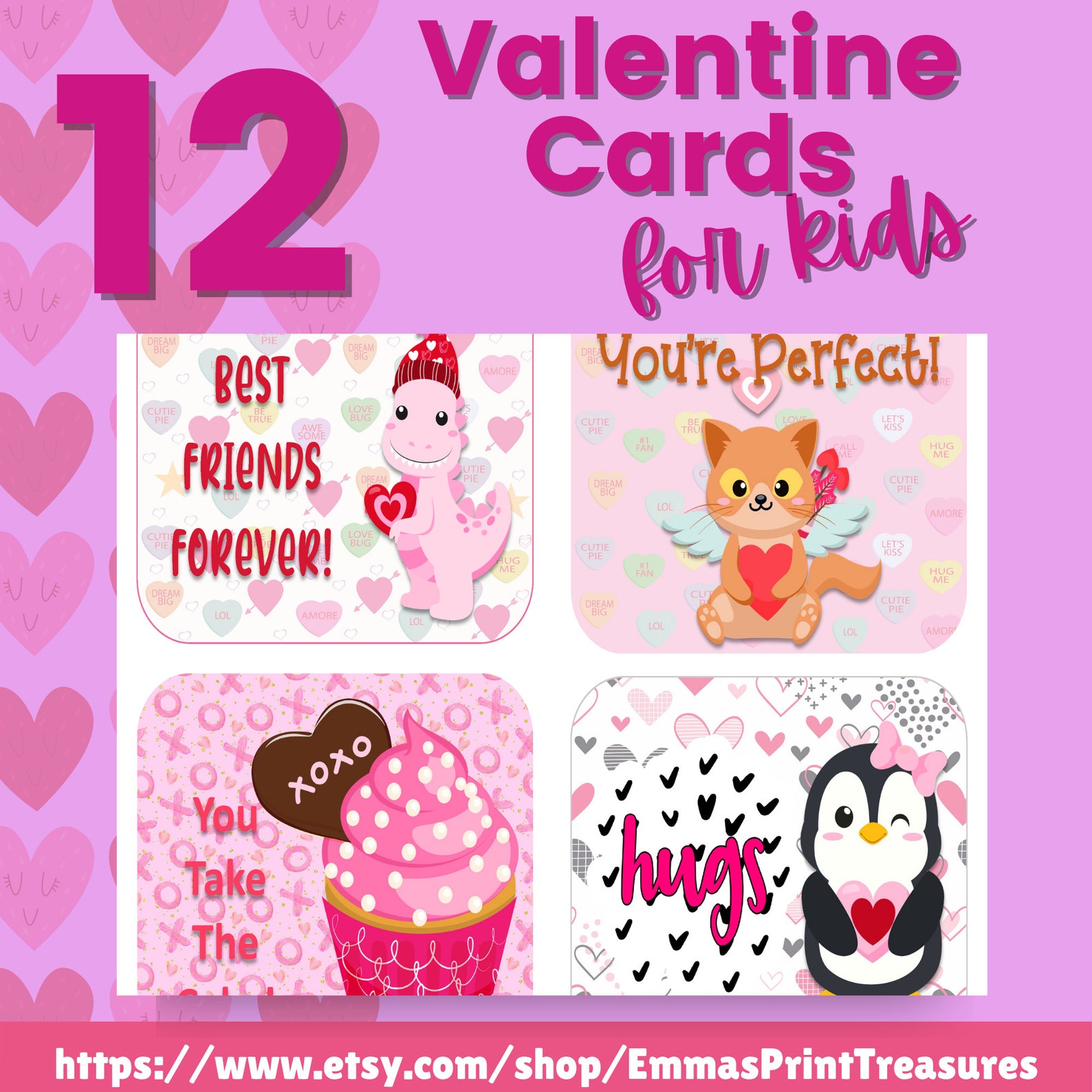 12 Valentine Cards for Kids| Assorted & Vintage| 4x5| Instant Download ...