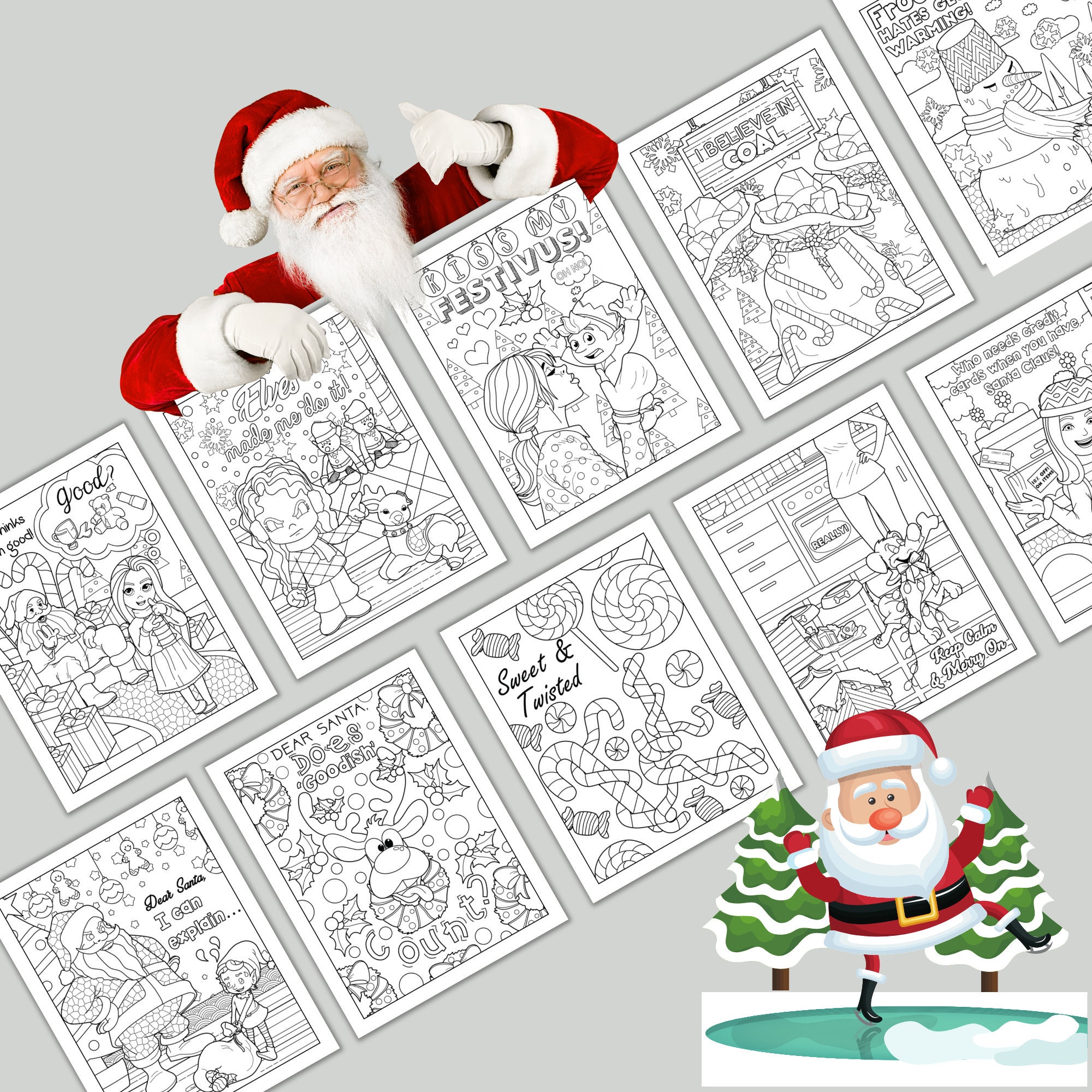 Super Silly Santa Coloring Pages| 20 Unique Pages| All Ages| Instant ...