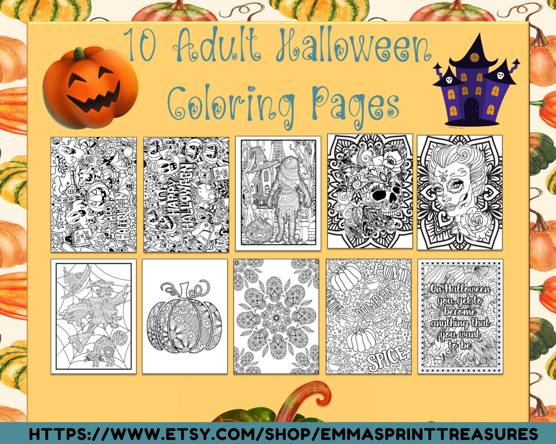 10 Adult Halloween Coloring Pages| Print and Color| Hours of Coloring ...