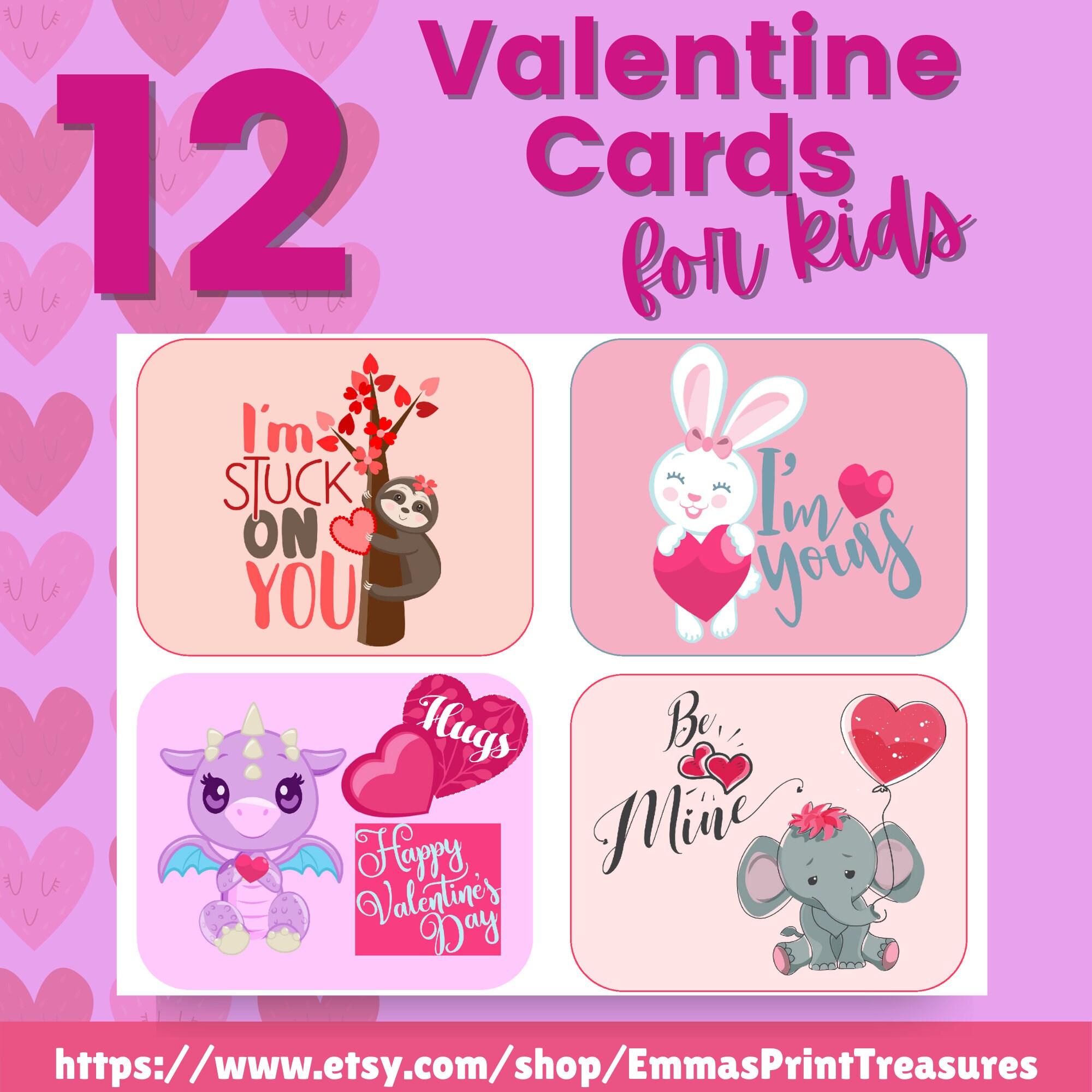 12 Valentine Cards for Kids| Assorted & Vintage| 4x5| Instant Download ...