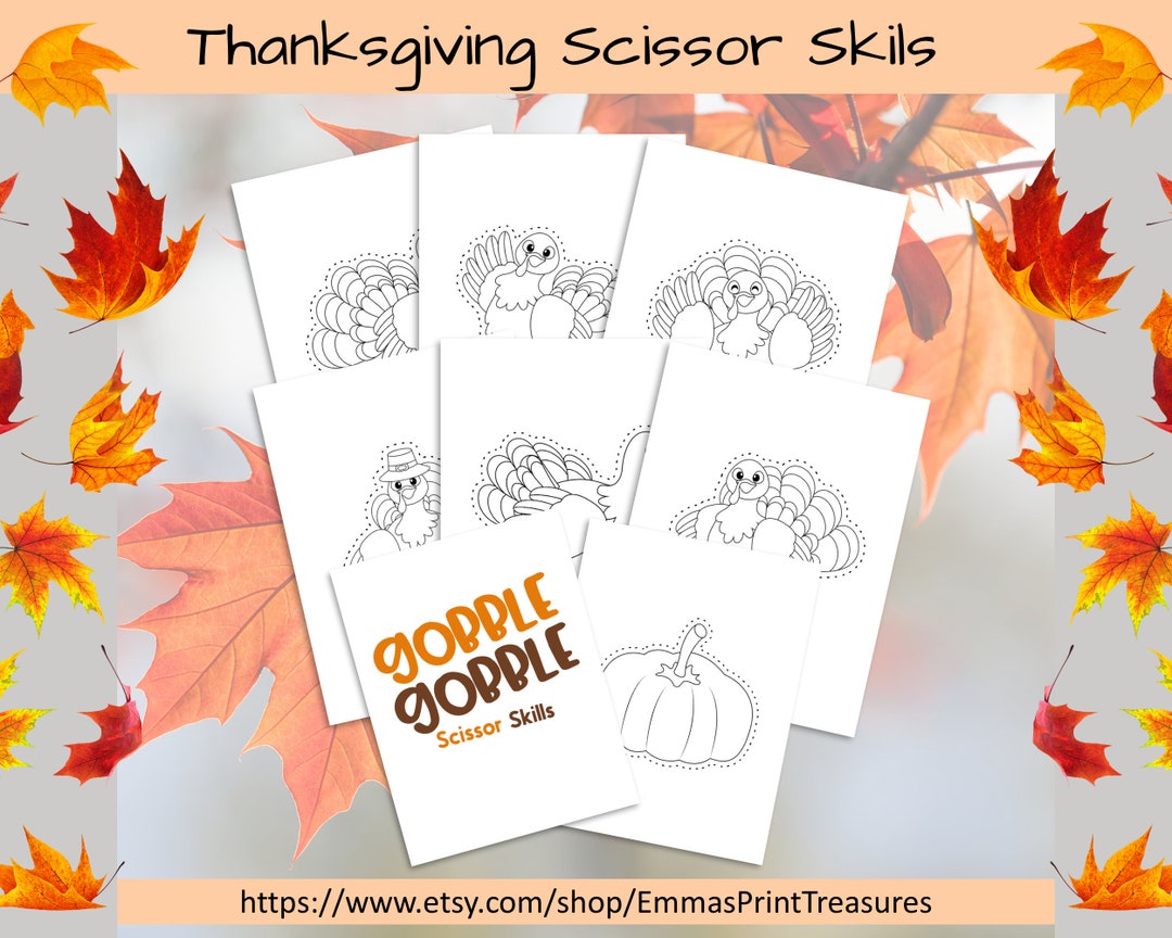 Thanksgiving Scissor Skills Printable| Preschool Cutting Practice ...