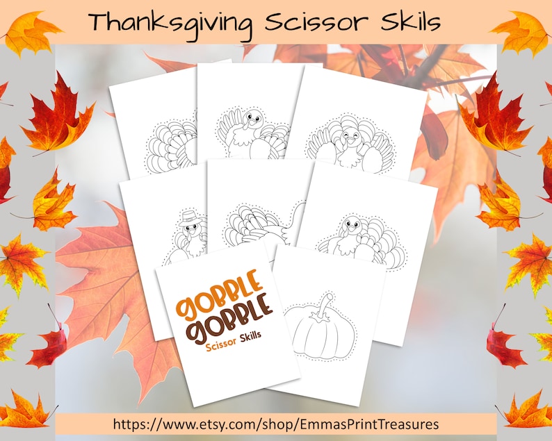 Thanksgiving Scissor Skills Printable| Preschool Cutting Practice ...