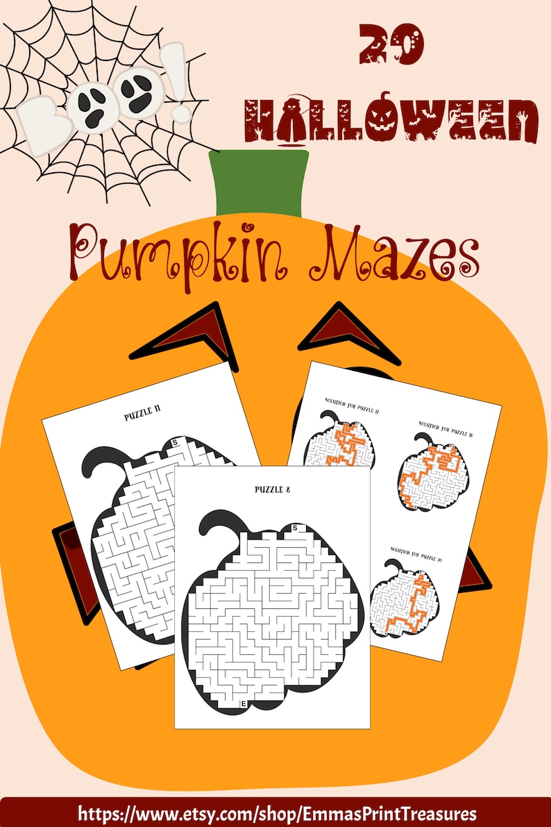20 Halloween Pumpkin Mazes and Solutions Relax and Enjoy - Etsy