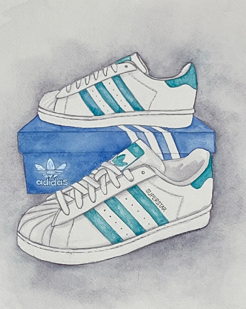 Aqua Teal Blue Adidas Superstar Shell Toe Sneakers, Signed and Matted ...