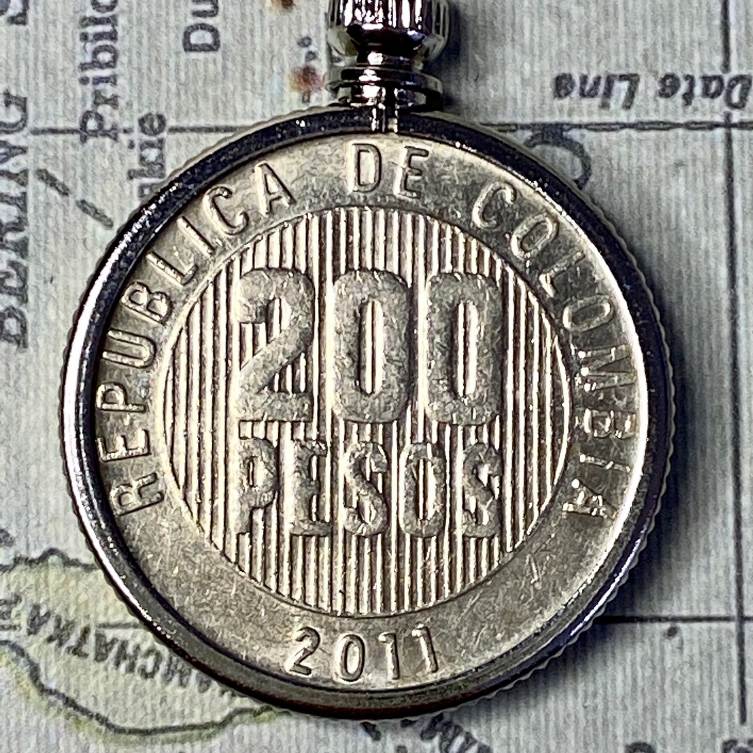Colombia 200 Pesos Coin Pendant Necklace 2011 Colombian Peso Coin ...