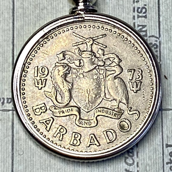 Barbados 25 Cent Coin Pendant Necklace 1973 1978 1996 - Etsy