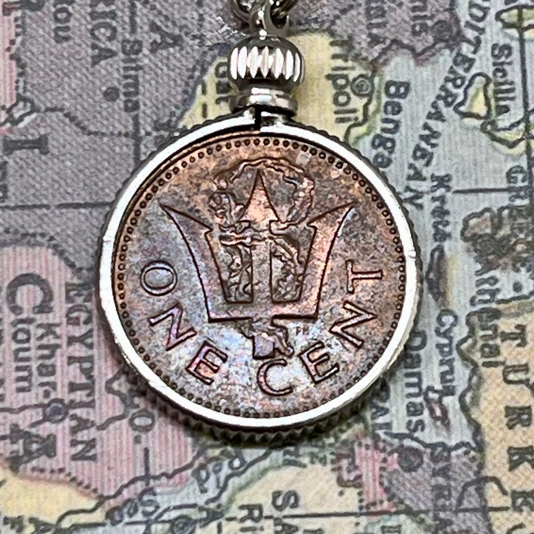 Barbados 1 Cent Coin Pendant Necklace 1981 Barbados Trident Coat of ...