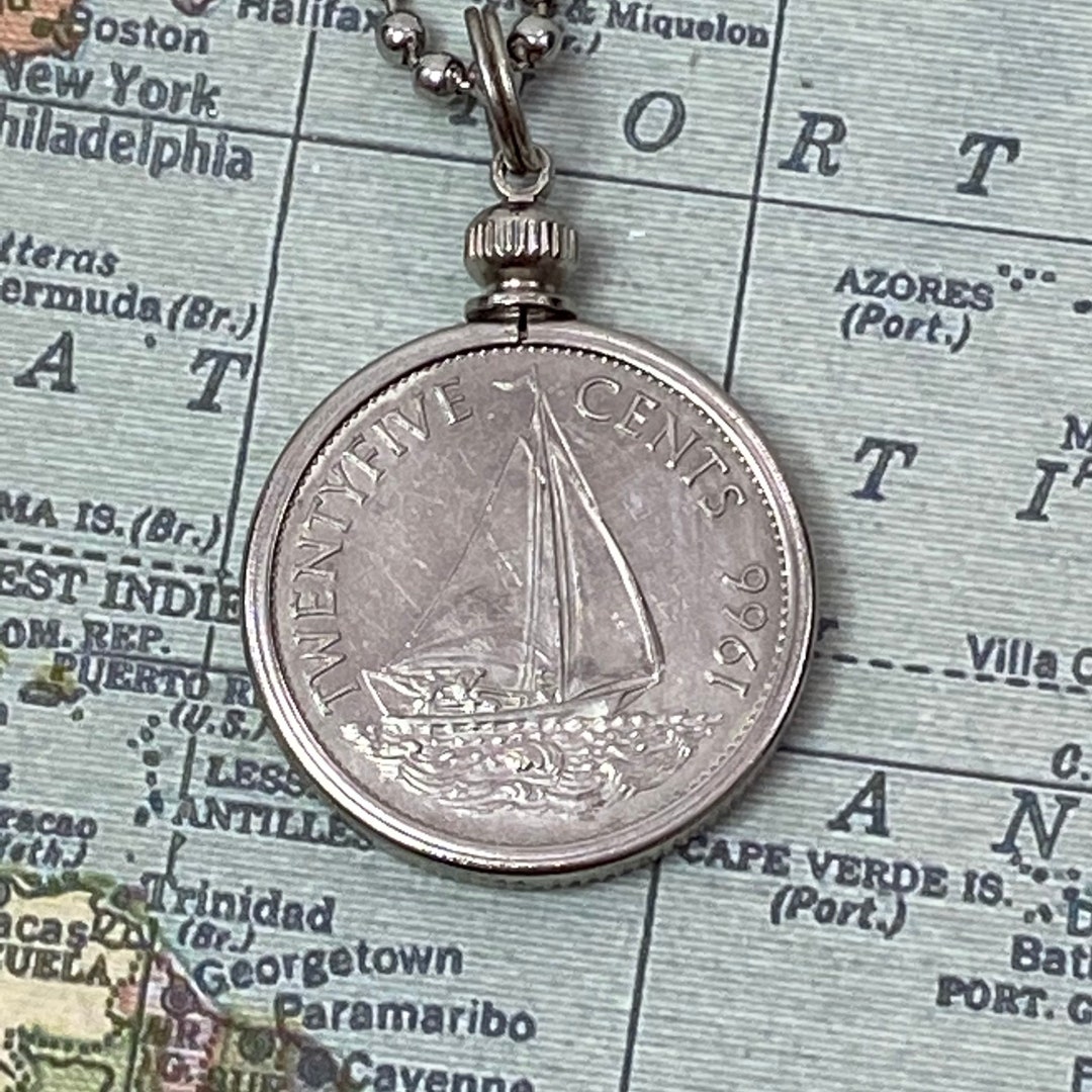 Bahamas 25 Cent Sailboat Coin Pendant Necklace Bahamian Souvenir - Etsy