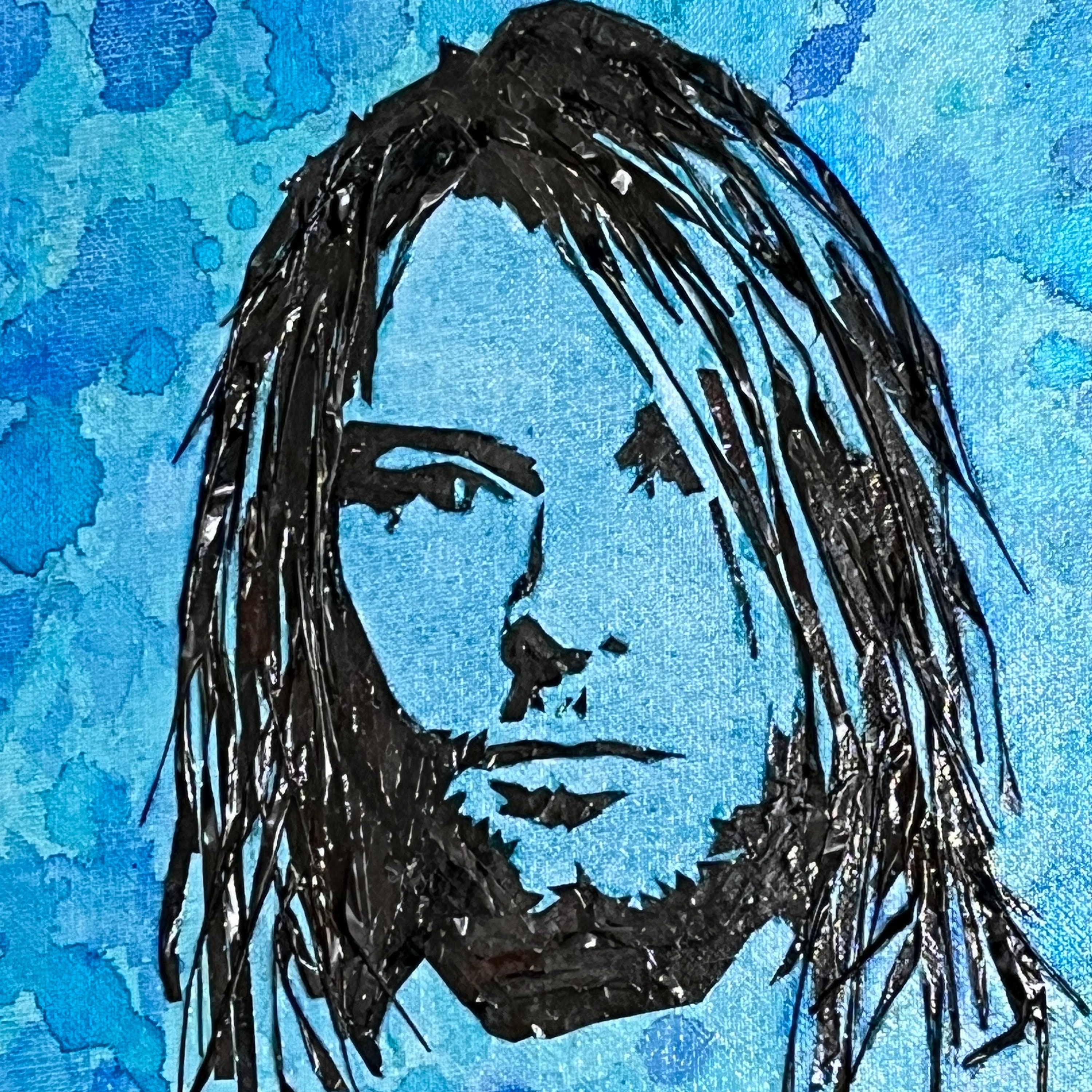 Blue Kurt Cobain Nirvana Portrait, Made of Cassette Tape on Canvas ...
