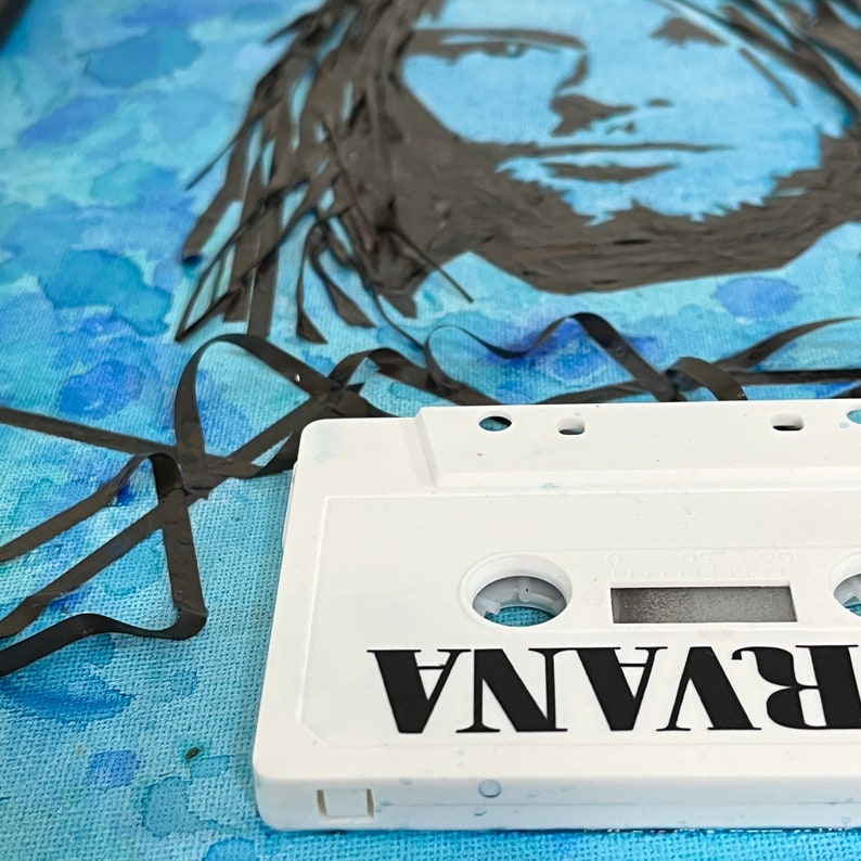 Blue Kurt Cobain Nirvana Portrait, Made of Cassette Tape on Canvas ...