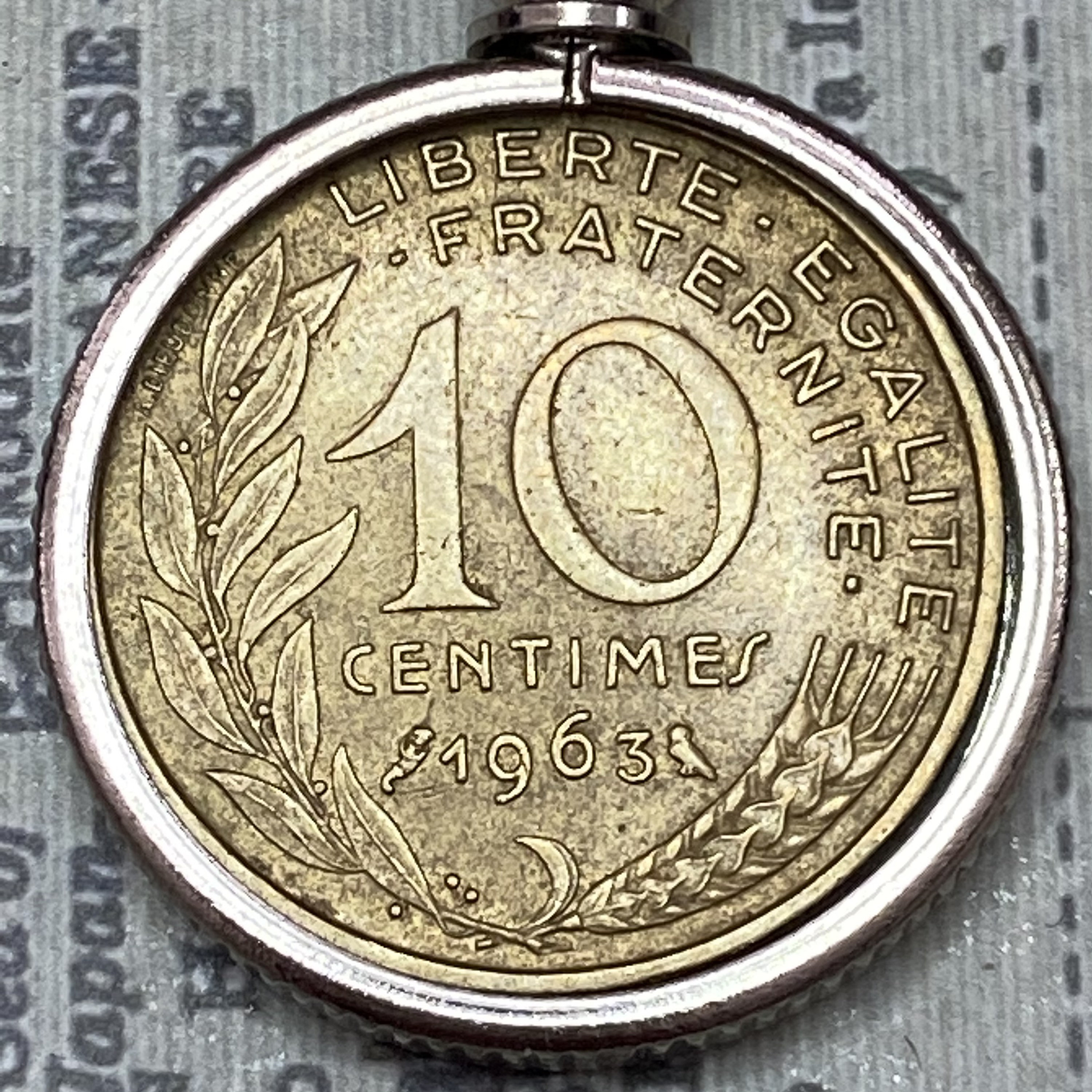 France 10 Centimes Franc Coin Pendant Necklace 1963, 1967, 1981, 1990 ...