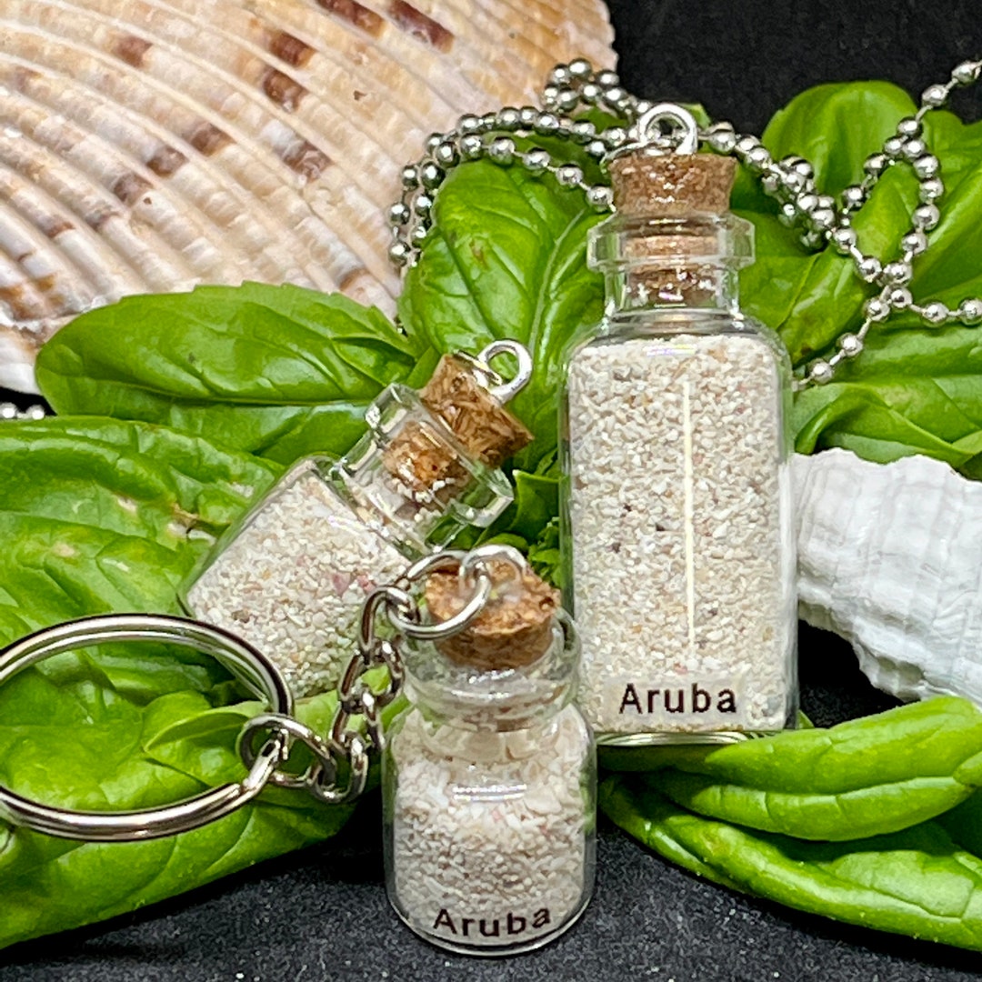 Aruba Palm Beach Sand Glass Jar Pendant Necklace With Silver Seahorse ...