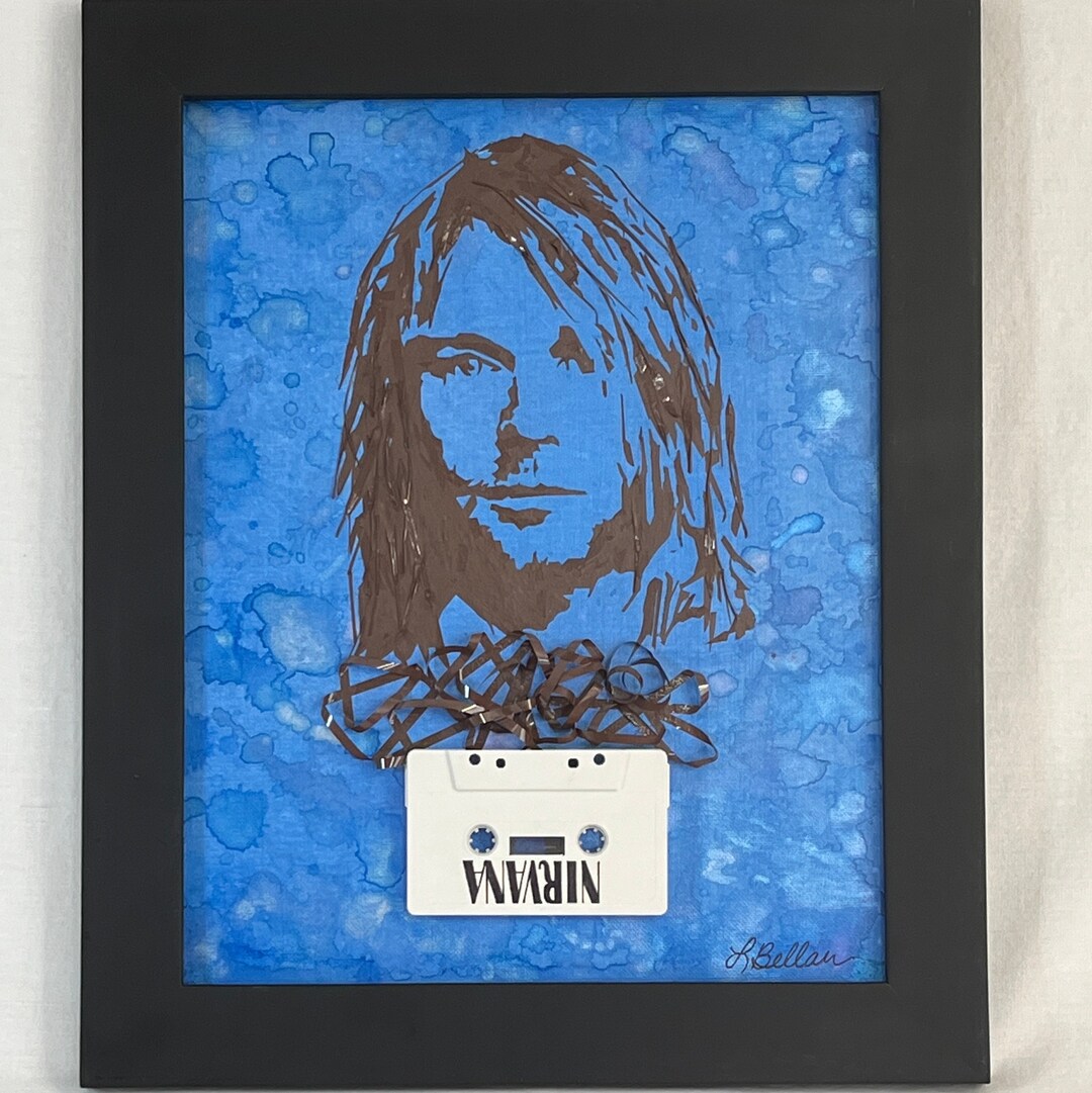 Blue Kurt Cobain Nirvana Portrait Made of Cassette Tape on - Etsy