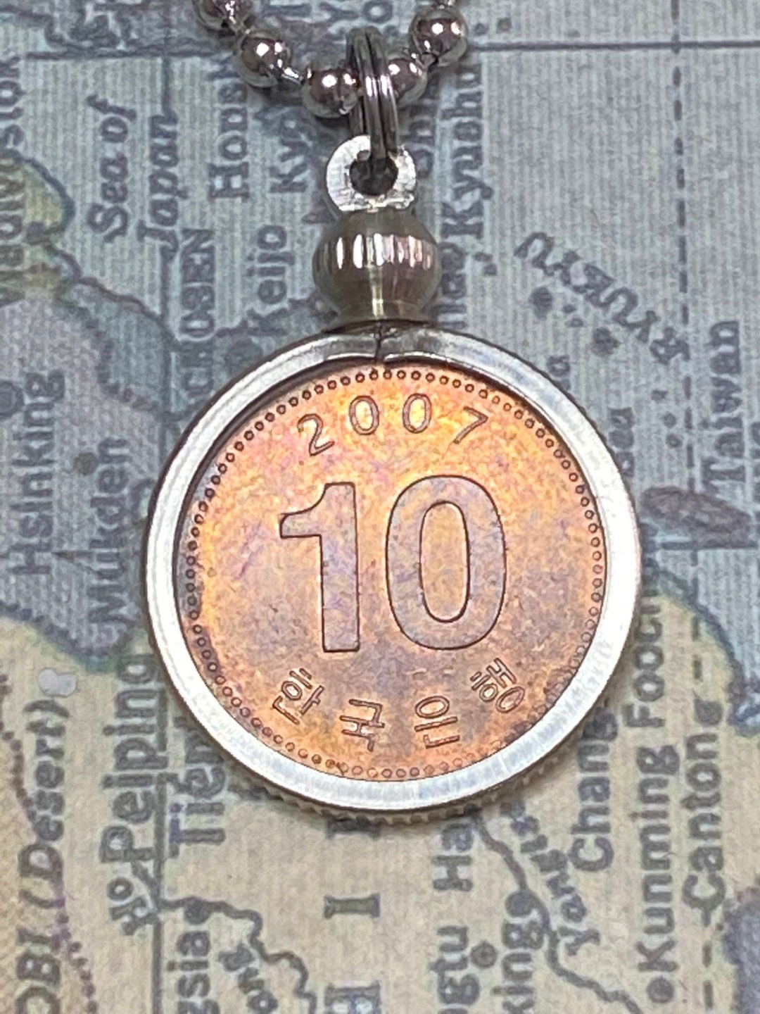 Corea del Sur 10 won Moneda Colgante Collar 2007, 2008 Moneda pagoda ...