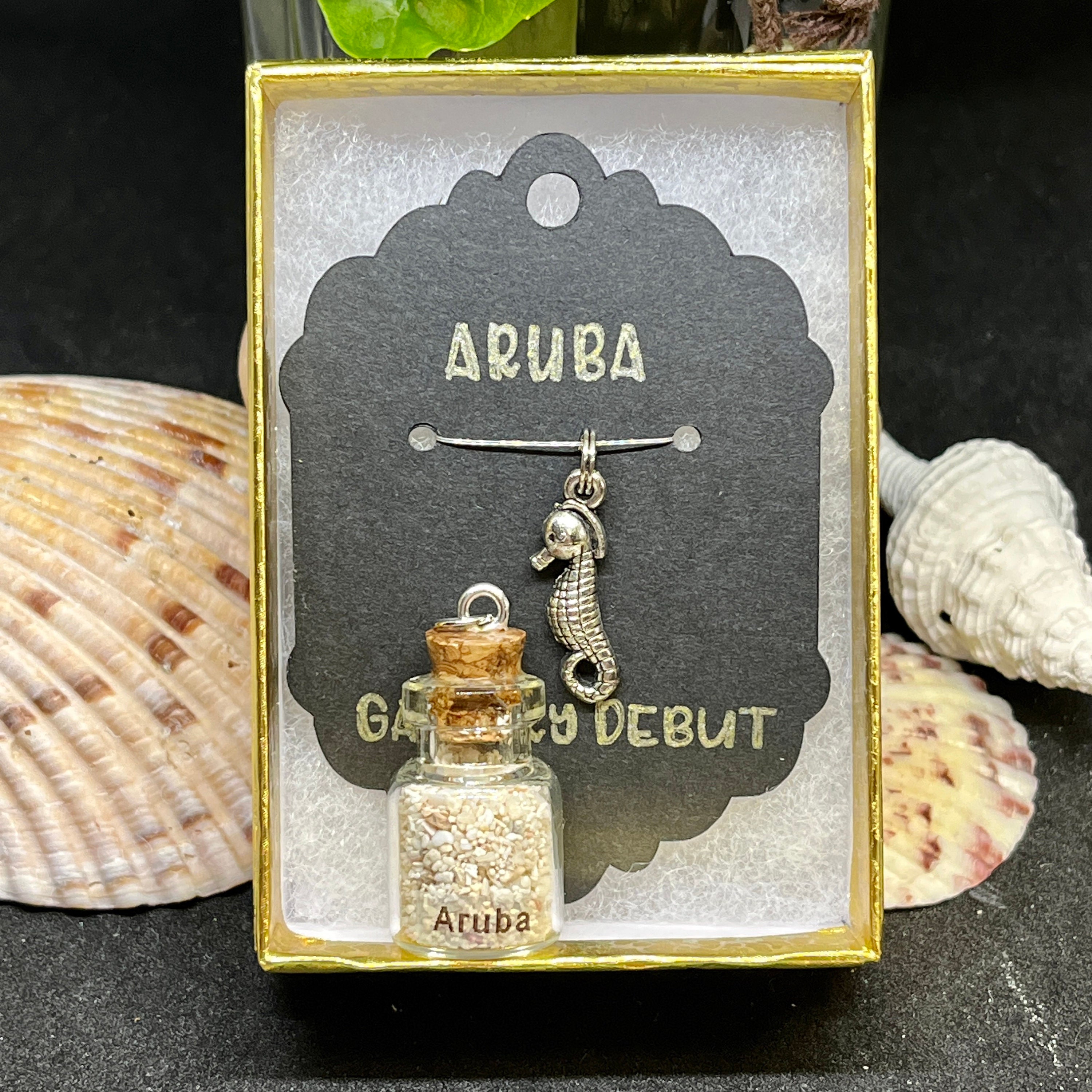 Aruba Palm Beach Sand Glass Jar Pendant Necklace With Silver Seahorse ...