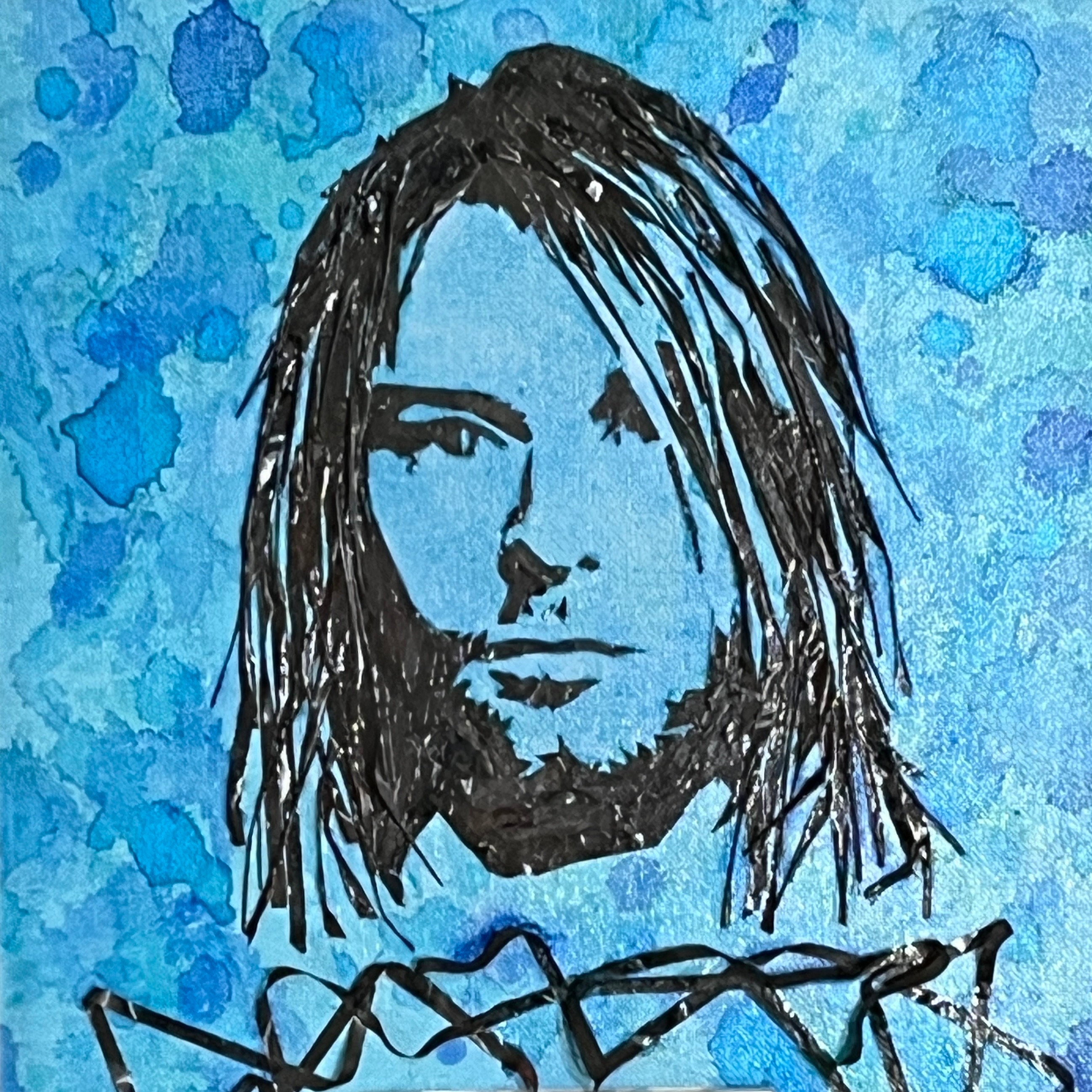 Blue Kurt Cobain Nirvana Portrait, Made of Cassette Tape on Canvas ...