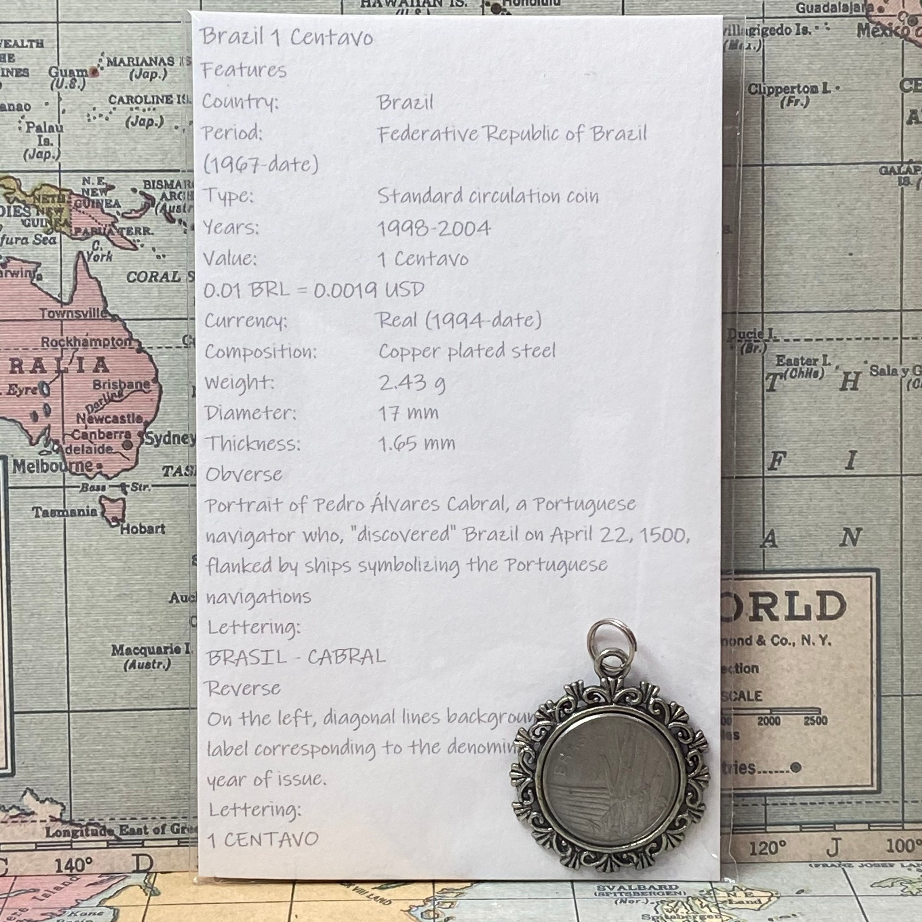 Brasil 1 Cruzeiro Coin Pendentif Collier Brésil Coin, Pièce de canne à ...