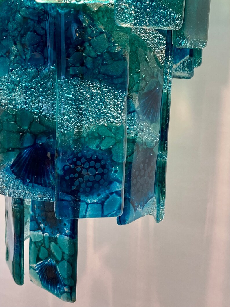 Ocean Sea Scape Wave Spiral Light , Handmade Fused Glass Bespoke 5 Tier ...