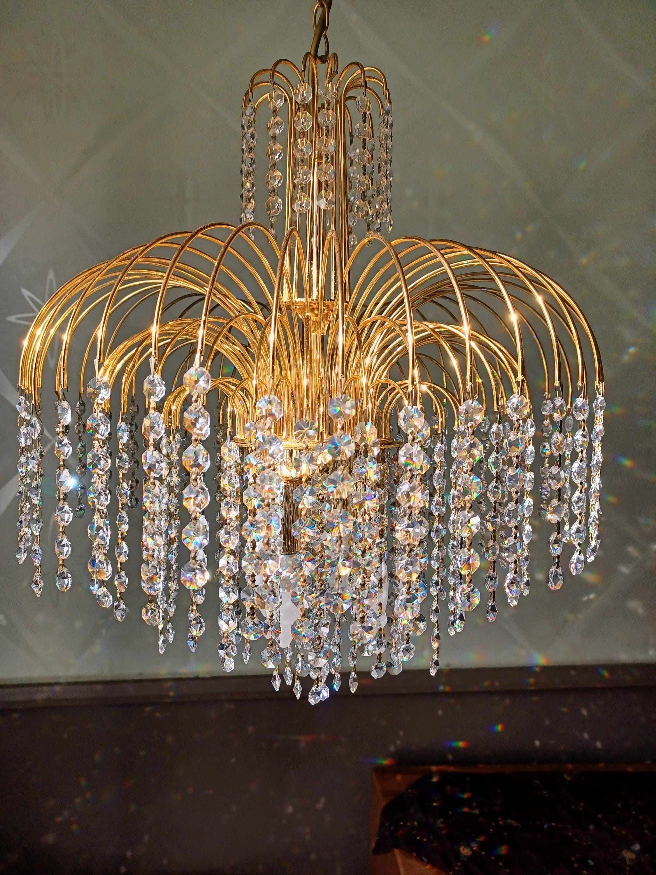 Swarovski Crystal Waterfall Chandelier: Mid-century 5-tier Retro ...