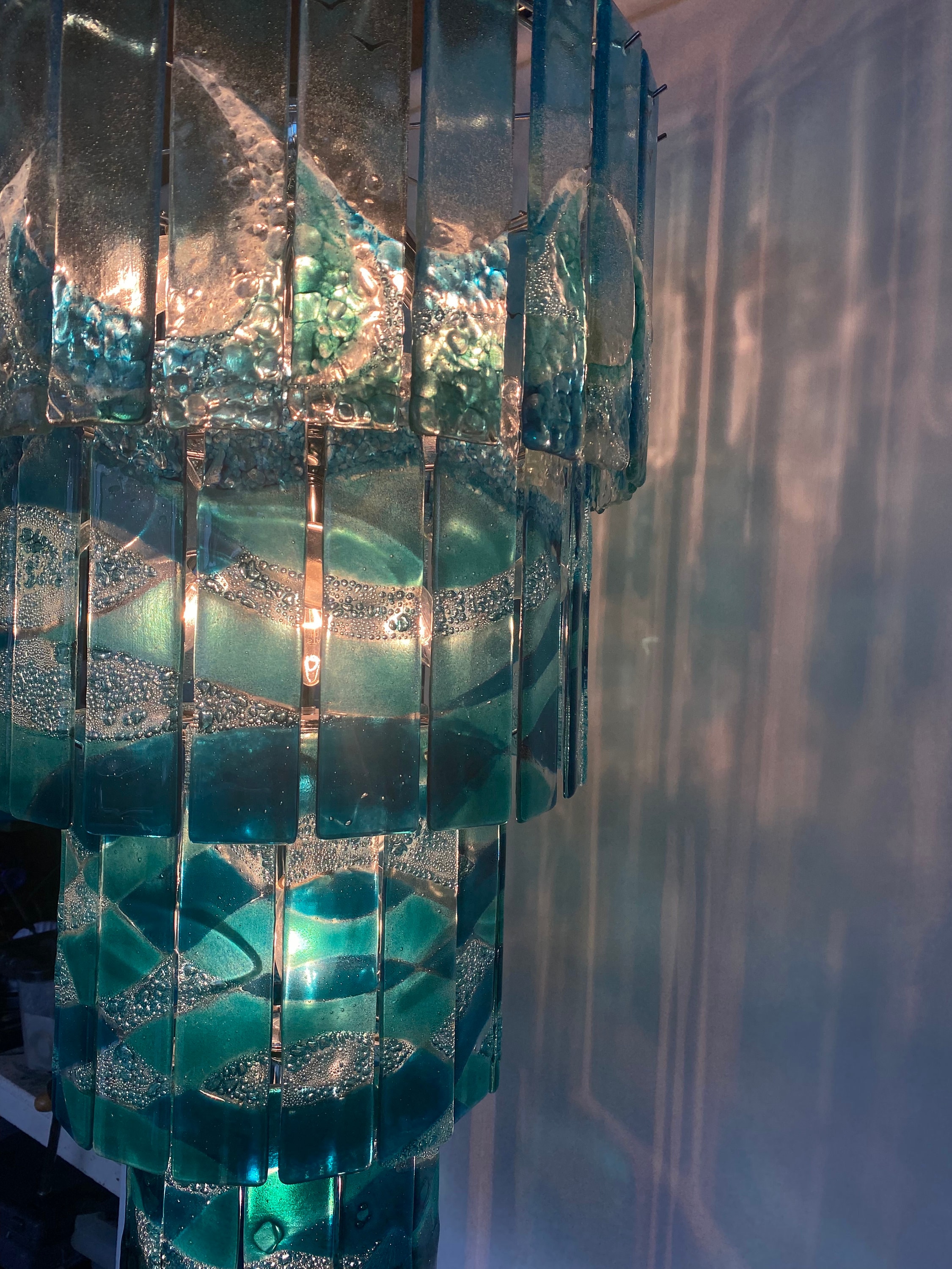 Ocean Sea Scape Wave Spiral Light , Handmade Fused Glass Bespoke 5 Tier ...