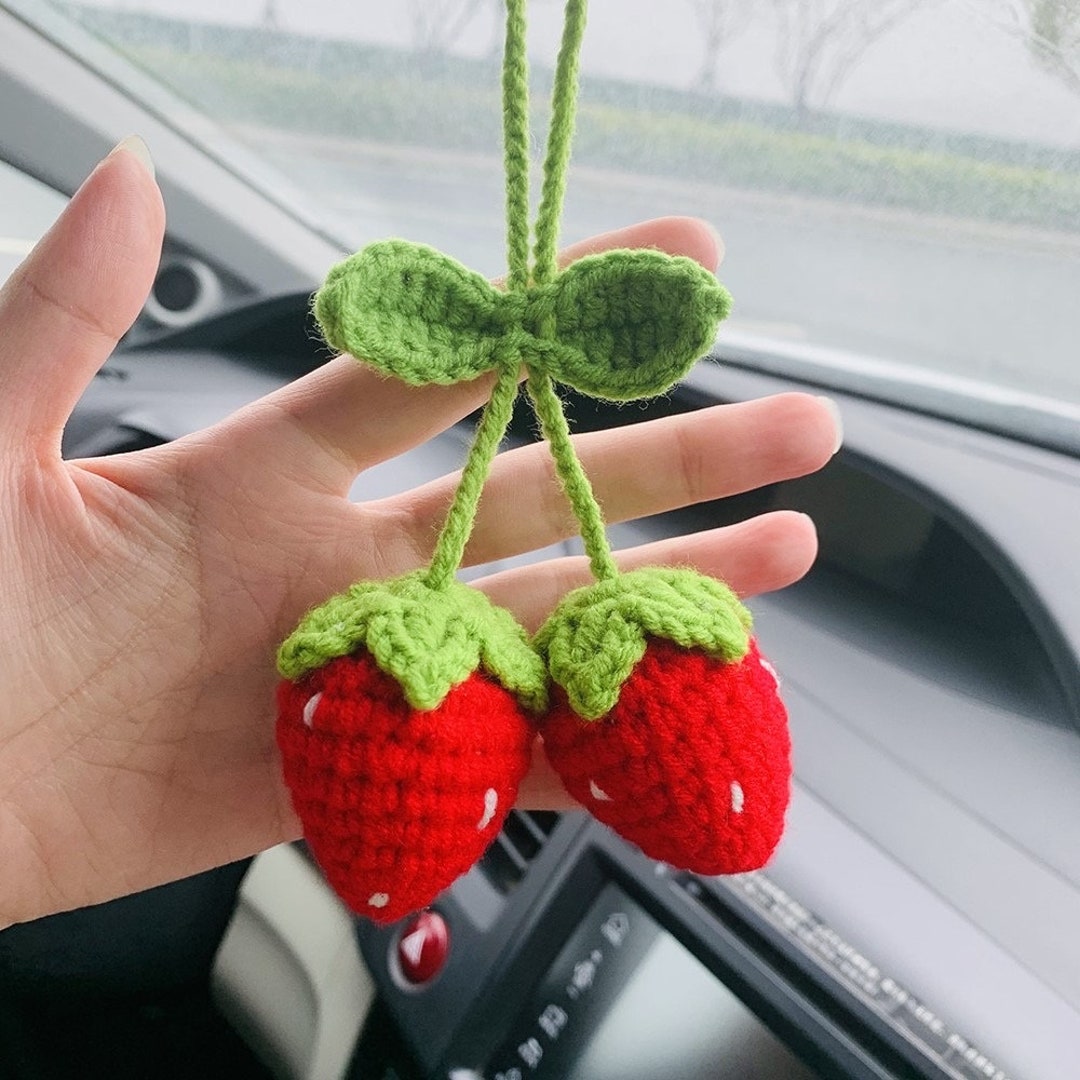 Strawberry Car Decor Hanging Crochet Cute Fruit Car Decor Rear View ...