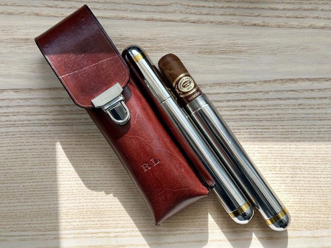 Leather Cigar Case With Cigar Tubes Handmade Cigar Holder Personalize ...