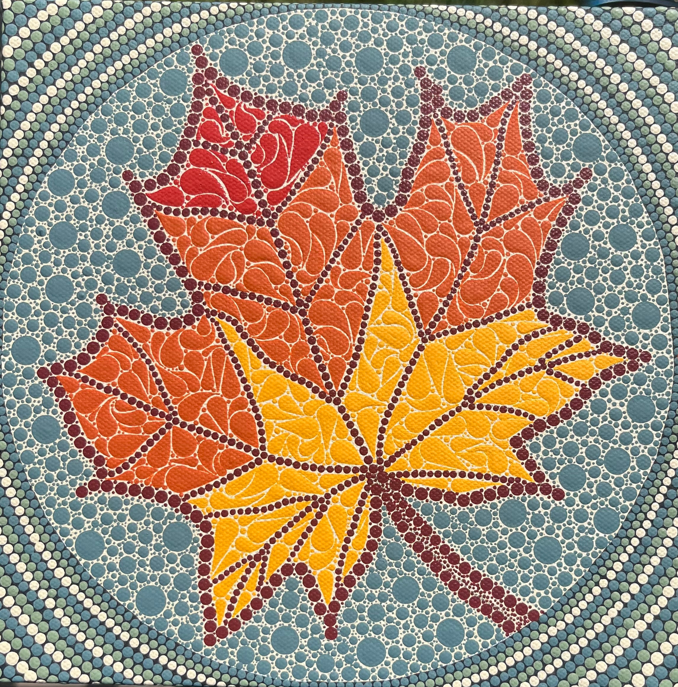 Autumn Leaf Mandala, Fall Dot Art, Fall Canvas Mandala, Maple Leaf Dot ...