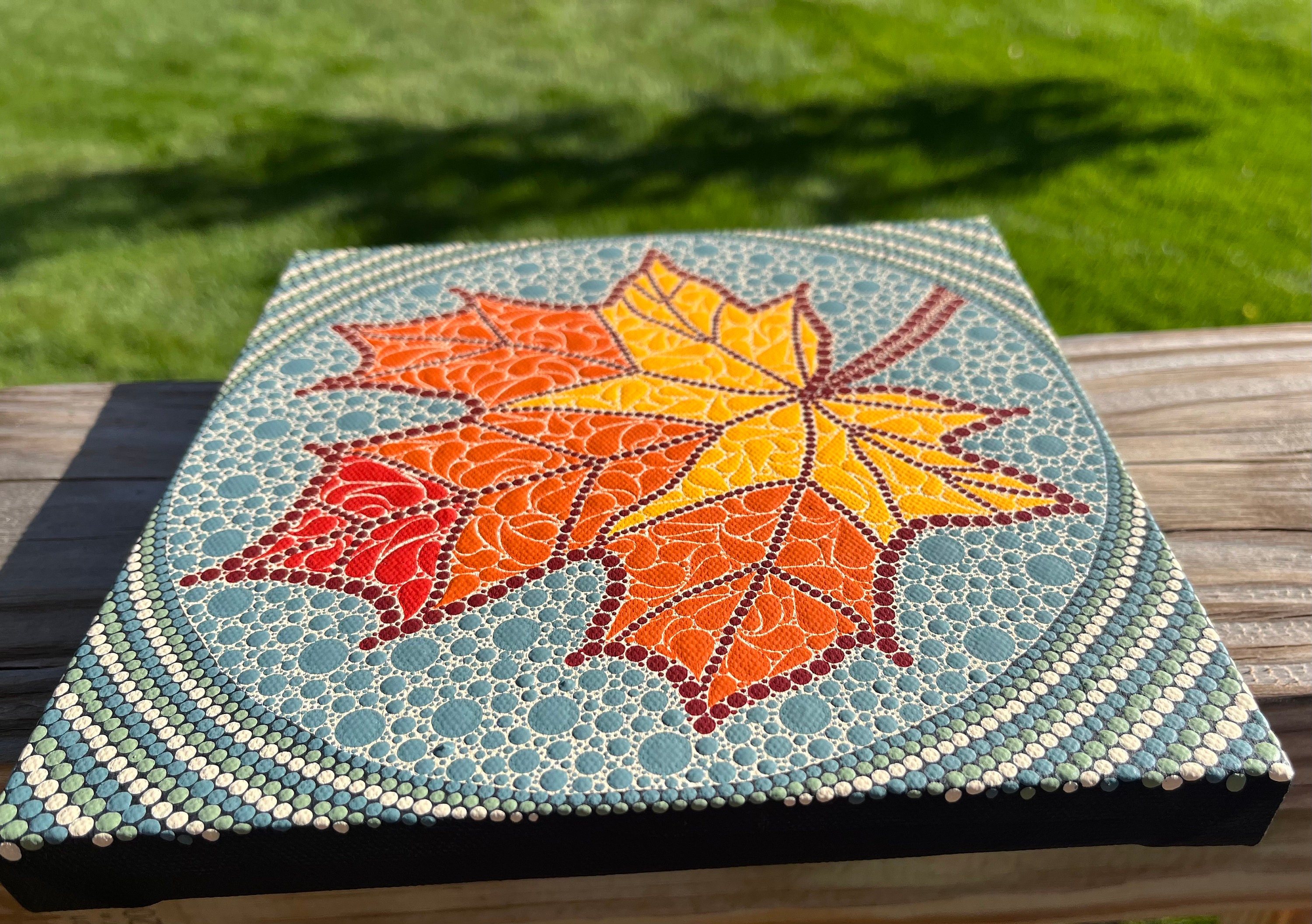 Autumn Leaf Mandala, Fall Dot Art, Fall Canvas Mandala, Maple Leaf Dot ...
