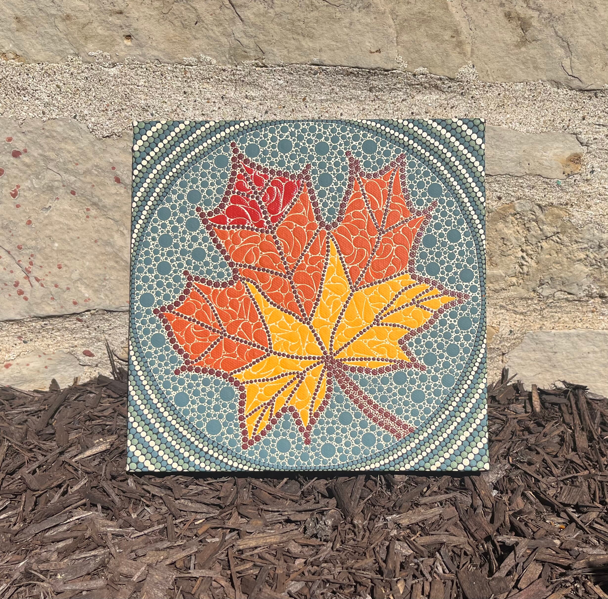 Autumn Leaf Mandala, Fall Dot Art, Fall Canvas Mandala, Maple Leaf Dot ...