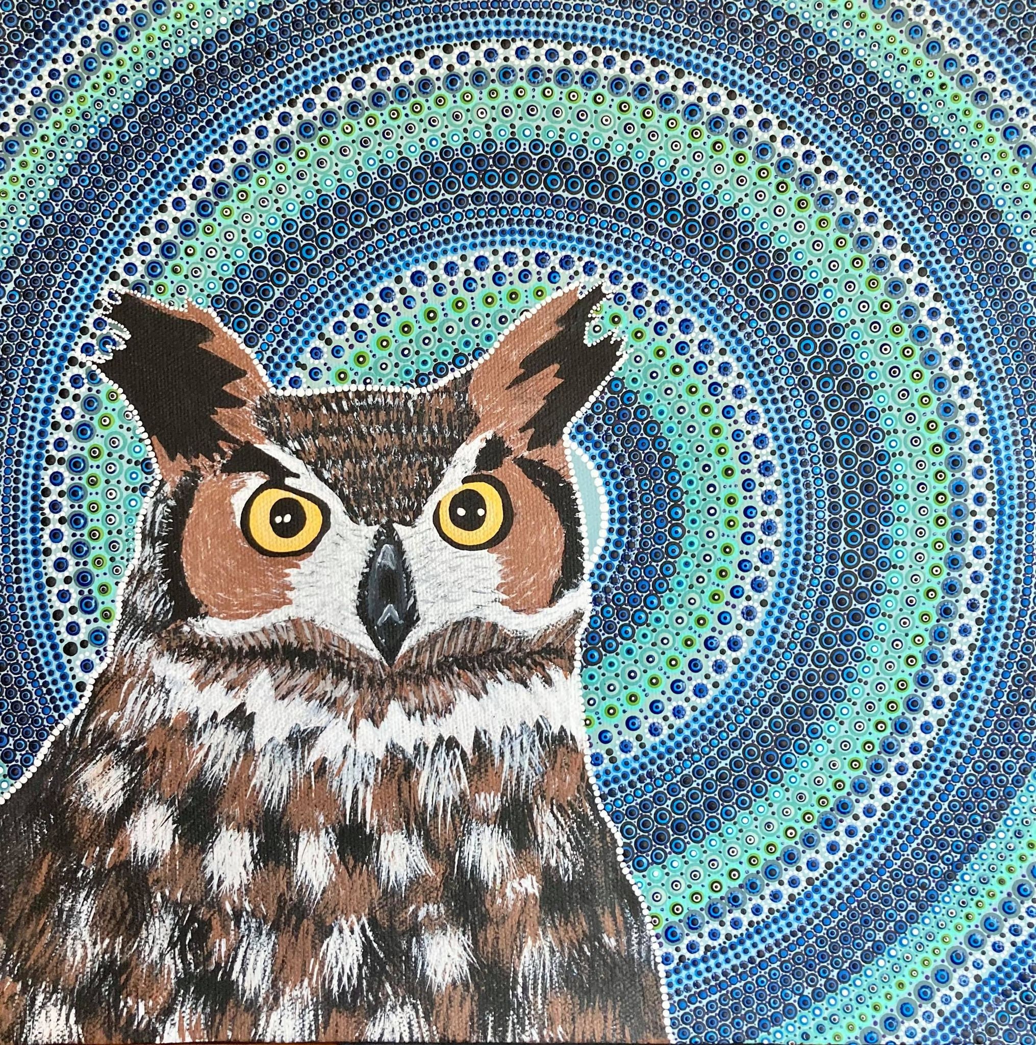Great Horned Owl Dot Art, Owl Dot Mandala Art, Owl Mandala Art, Hand ...